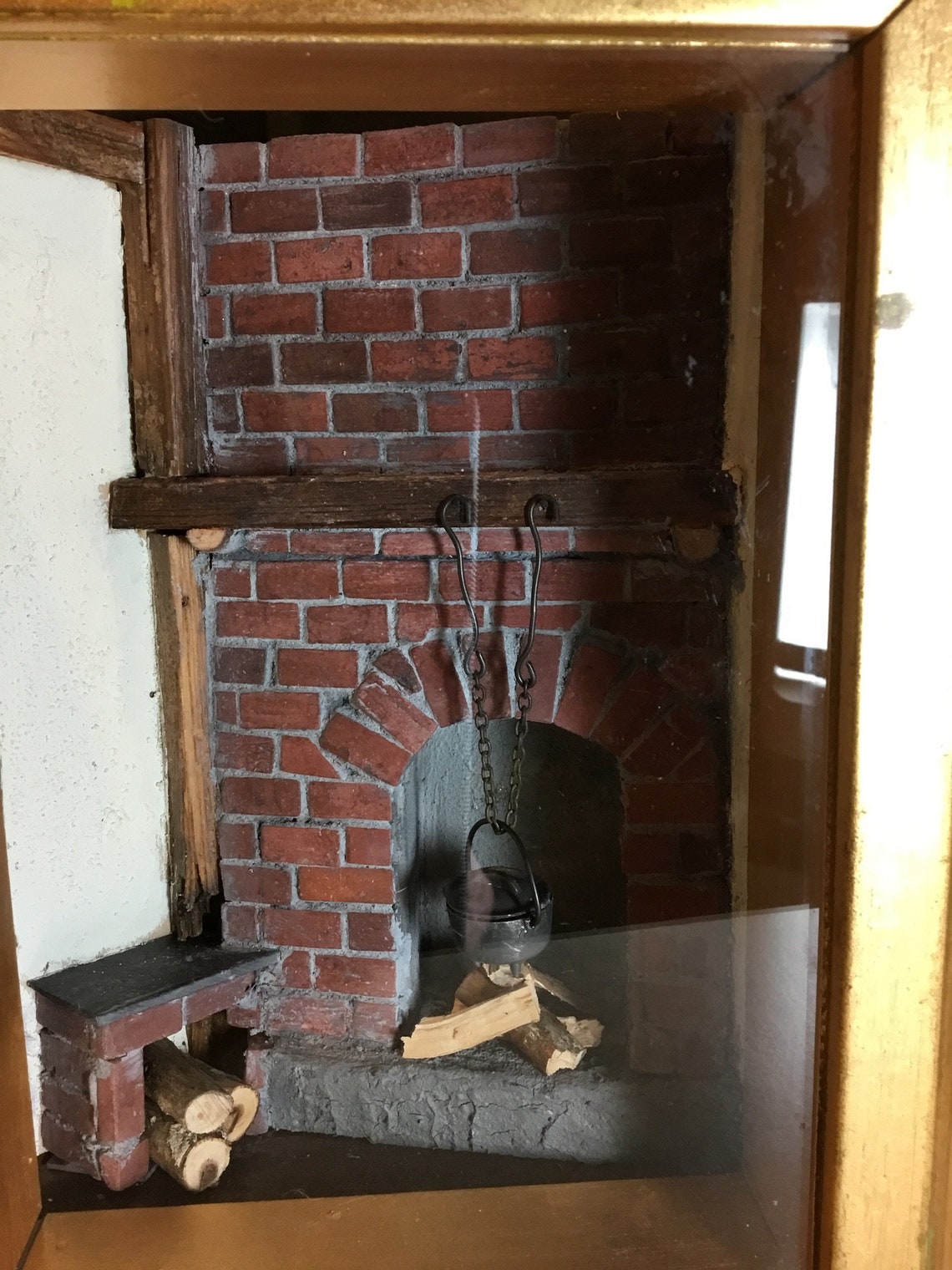 Shadow Box Rustic Brick Fireplace Diorama Vignette | Etsy