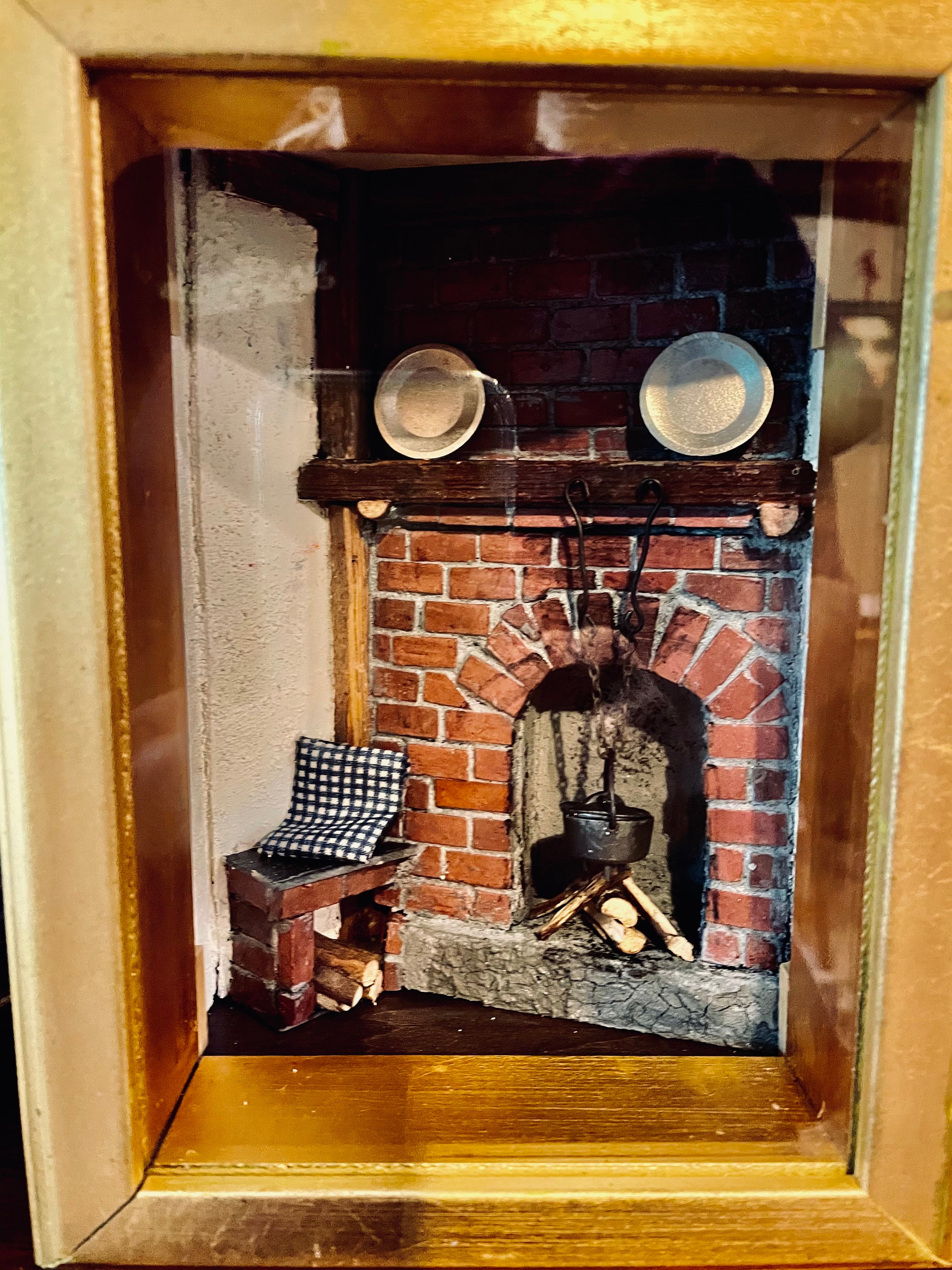 Rustic Brick Fireplace Shadow Box: Miniature Diorama With Pewter ...