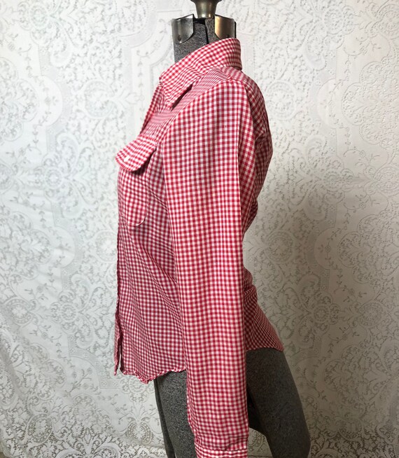 Vintage 1960s Red Gingham Checkered Button Down Top - Gem