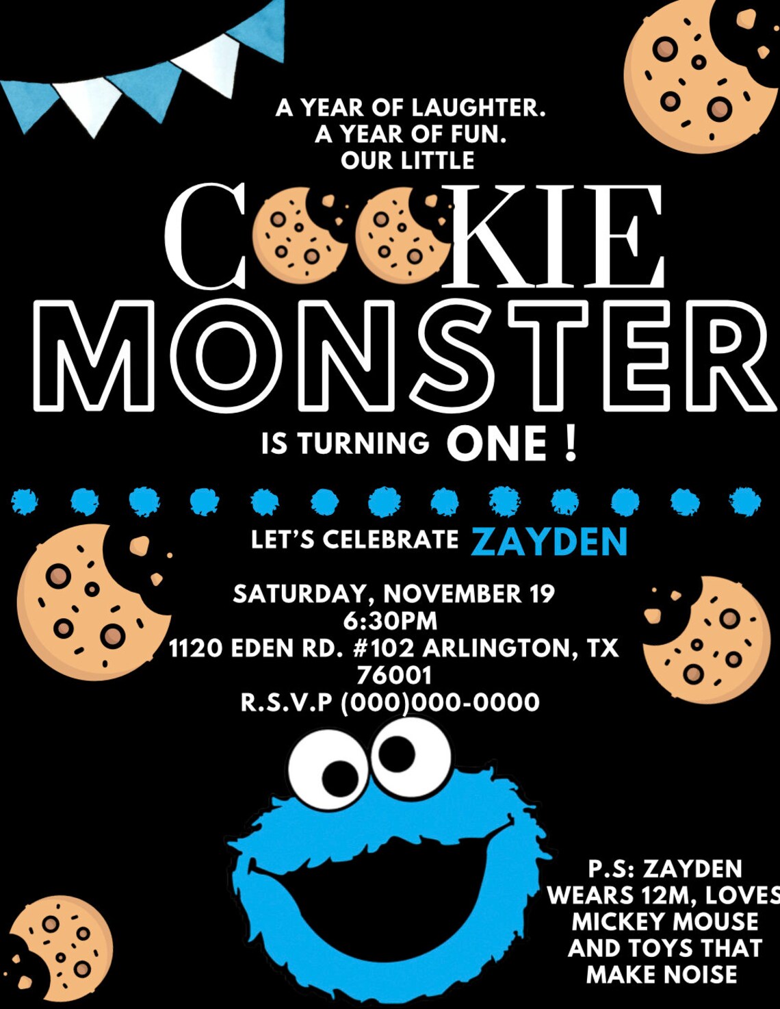 Cookie Monster 1st Birthday Invitation - Etsy