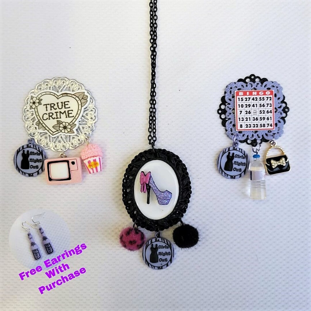 True Crime Brooch, True Crime Pin, High Heel Necklace, Glitter Shoe ...