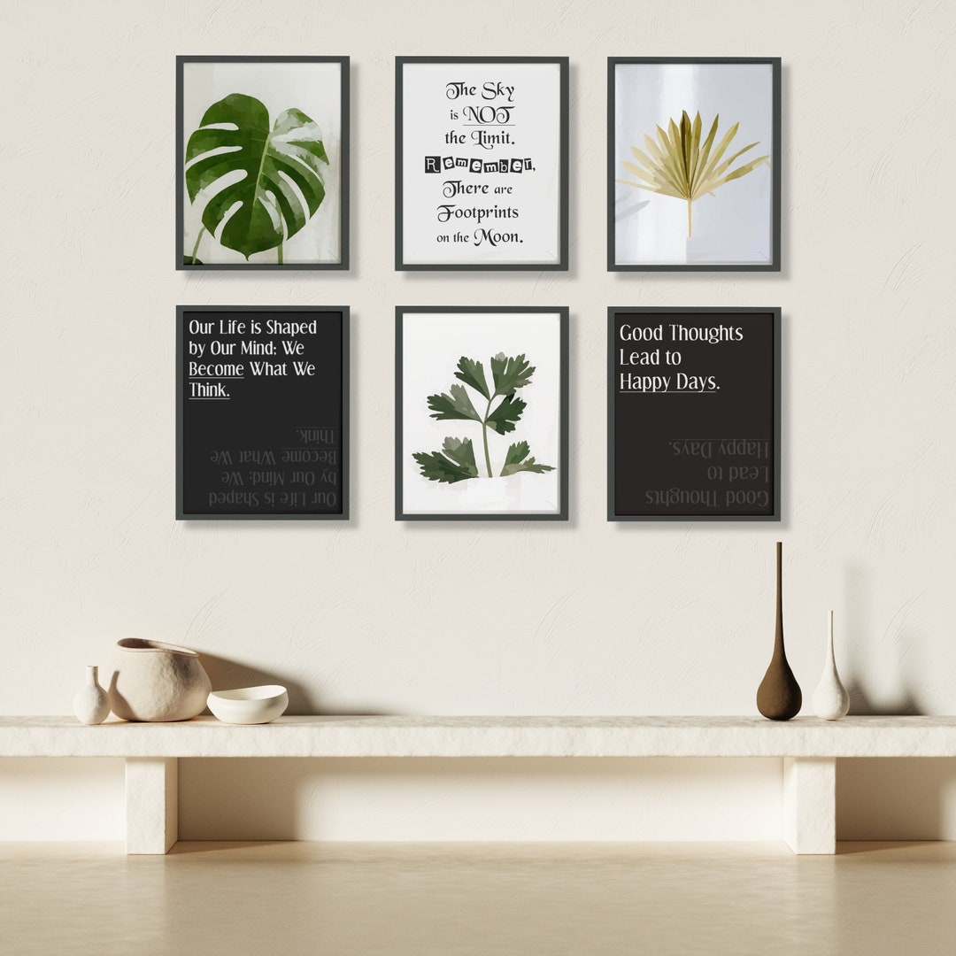 Set of 6 Prints Mixed Printable Inspirational Quotes & Leaves Botanical ...