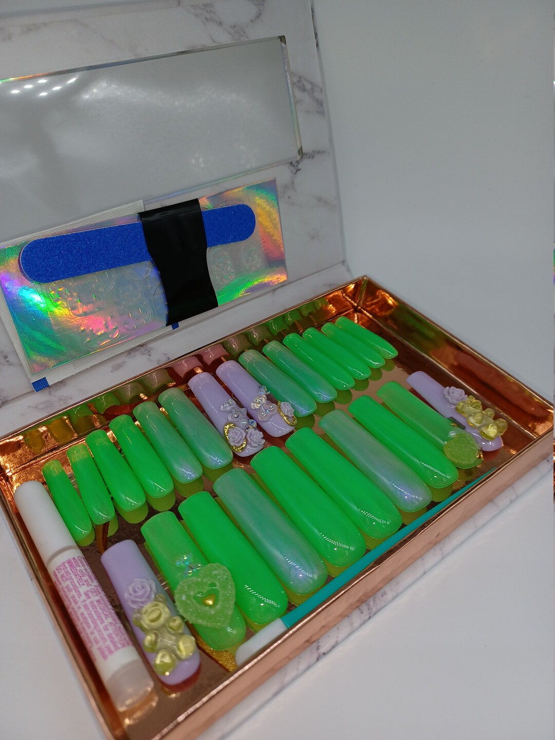 24 Pc Green Candy Press on Nails 2x-long Square for Larger - Etsy