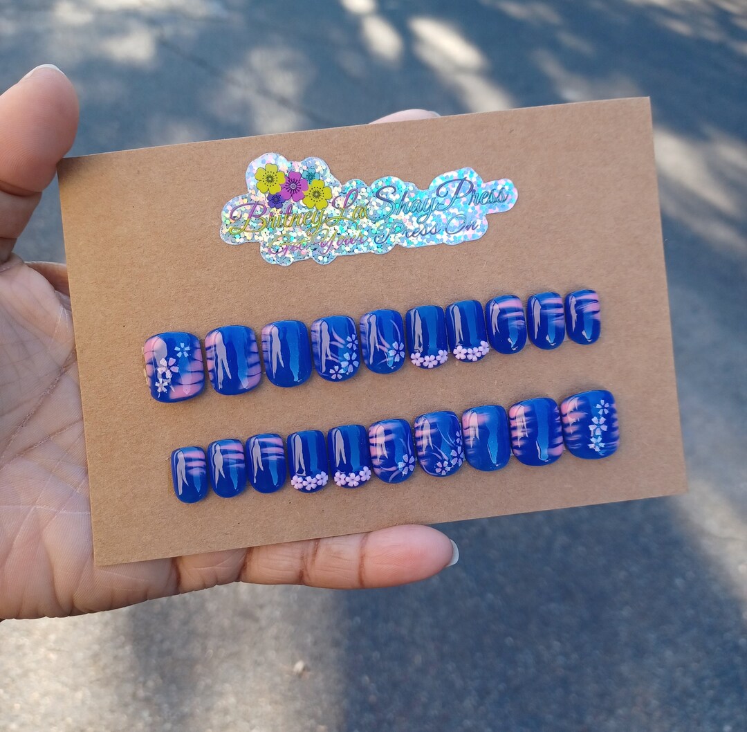 24pc Croc Design, Emboss Flower Jewel Square Squoval Short Press on ...