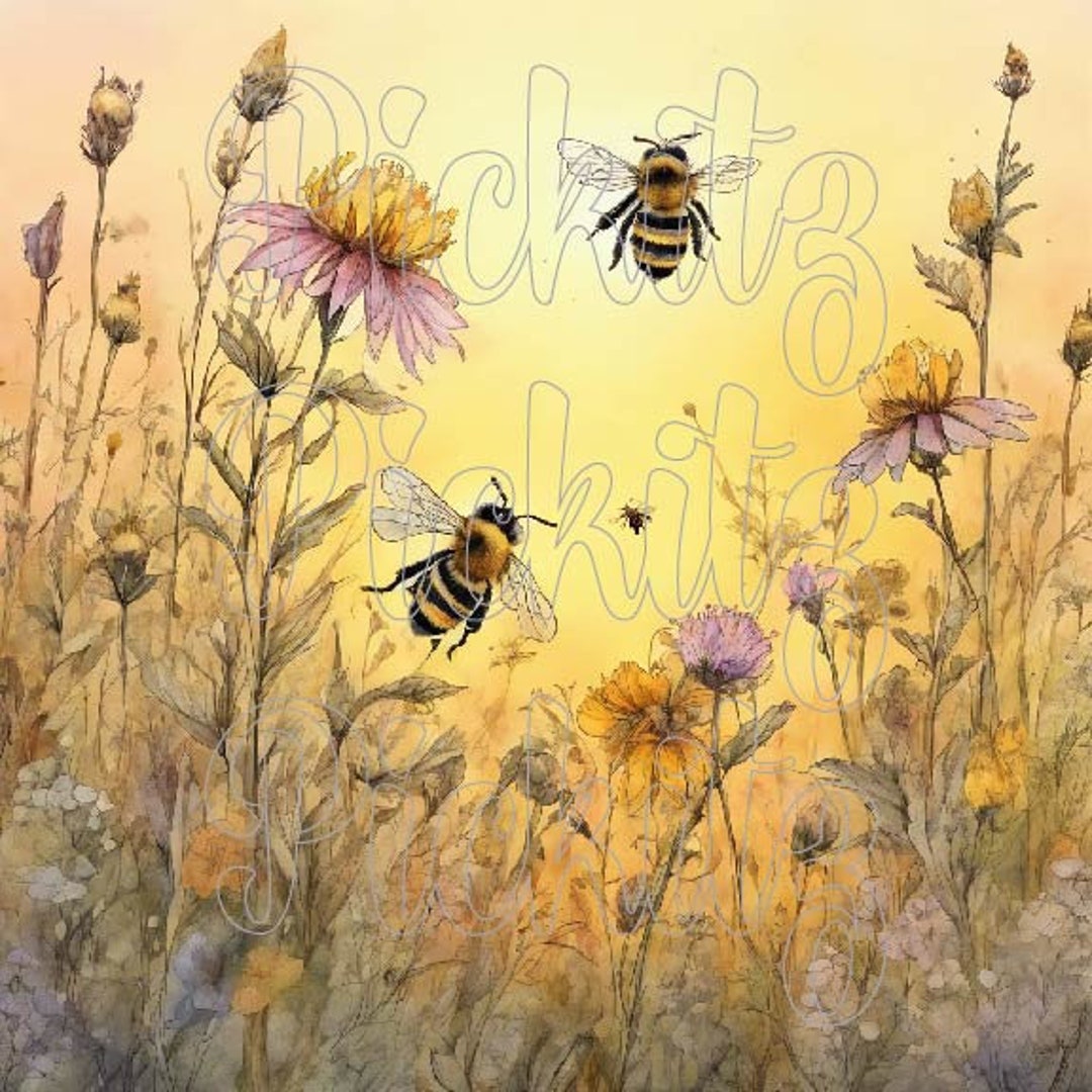Bees and Wildflowers Primitive Farmhouse, Instant Download, Printable ...