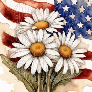 Patriotic Flag and Daisies Bundle, 3 Styles, Primitive Farmhouse ...