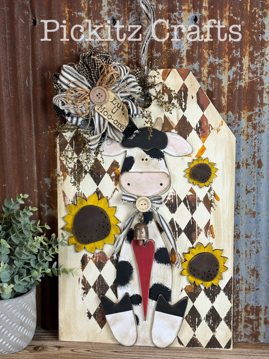 Primitive Cow Sunflower Tag SVG: Laser Cut File (digital Download) - Etsy