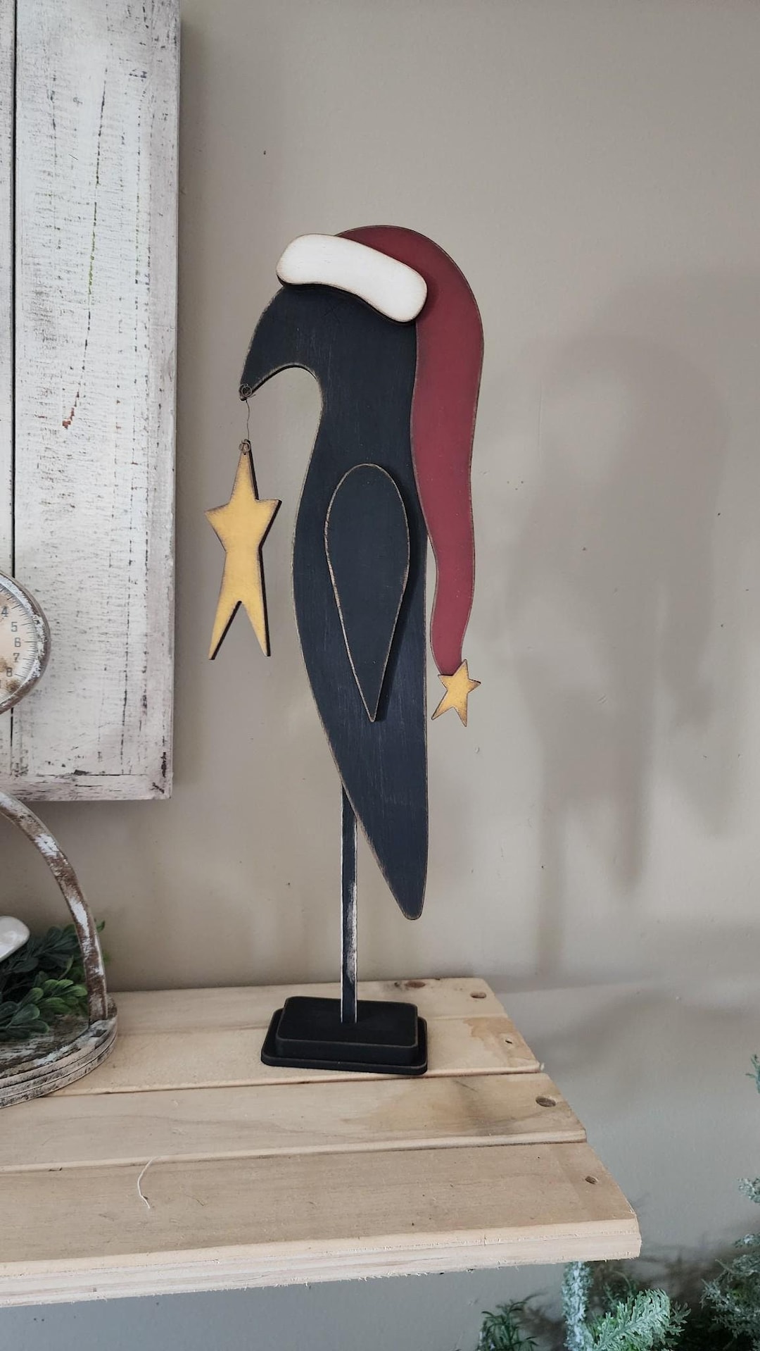 Primitive Crow With Santa Hat SVG: Christmas Laser Cut File (digital ...
