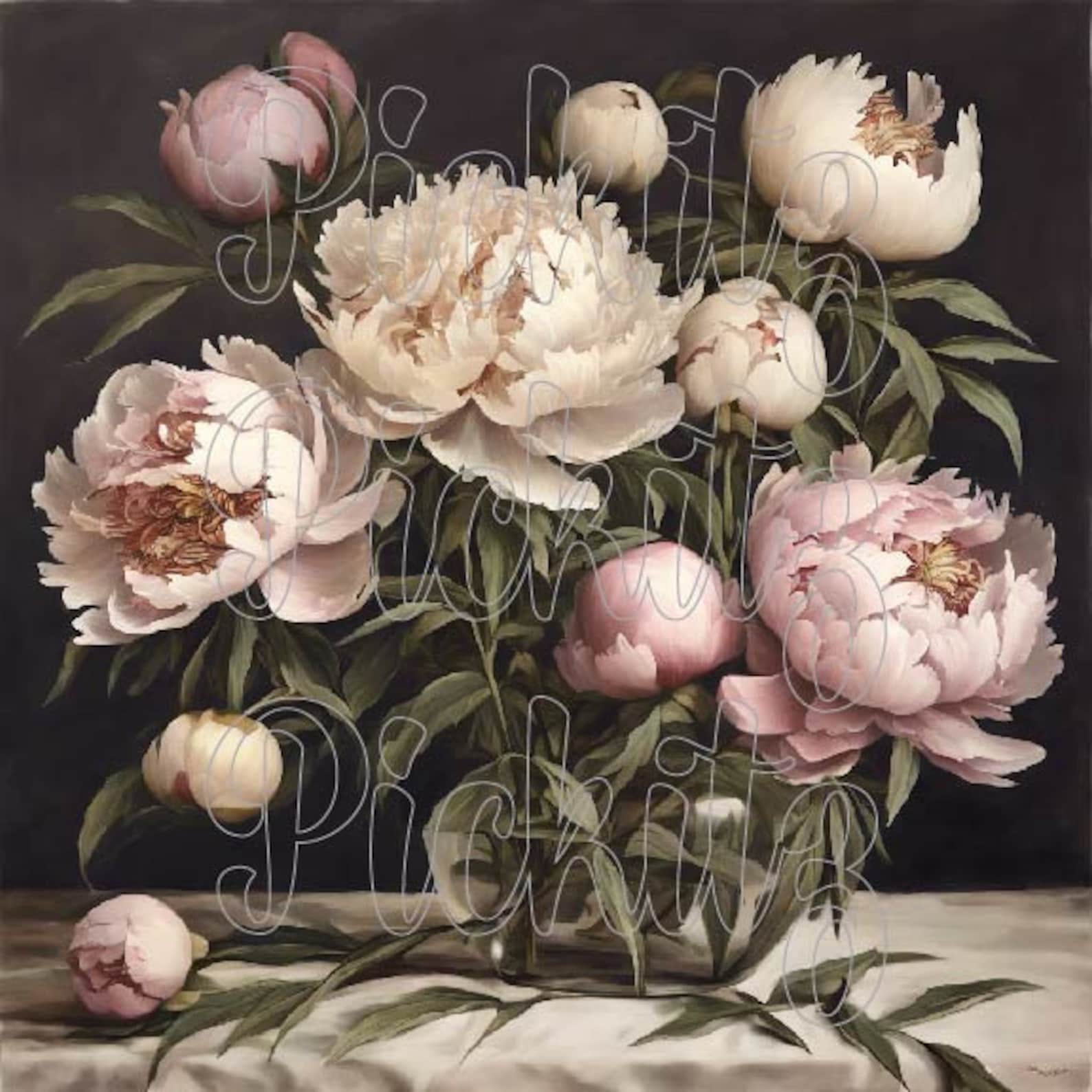Pink Peonies Primitive Farmhouse, Instant Download, Printable 8x8 ...