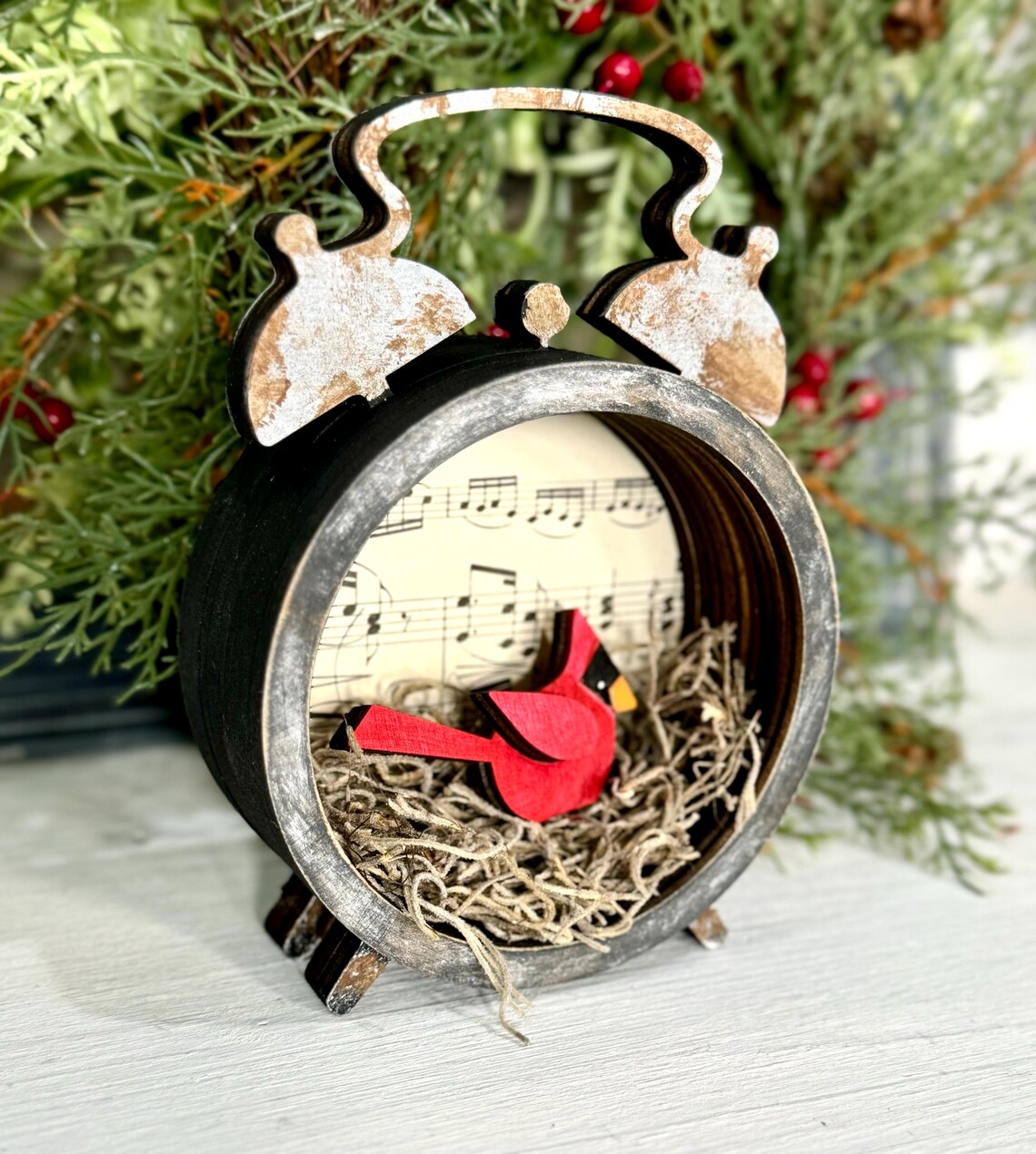 Farmhouse Alarm Clock SVG: Cardinal Nest Laser Cut File (digital ...