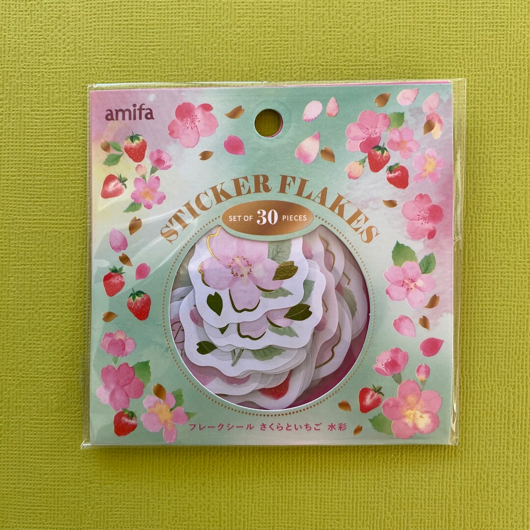 Amifa Cherry Blossom Sakura & Strawberry Flake Sticker Set - Etsy