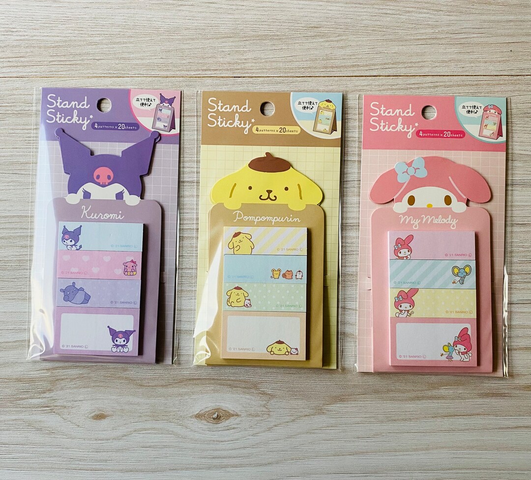 Sanrio Stand up Kuromi, Pompompurin, My Melody Sticky Note Pad, Kawaii ...