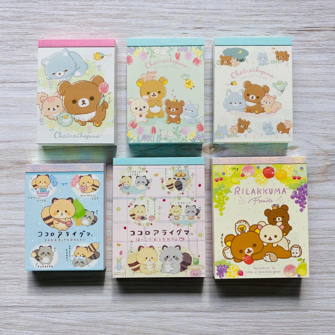 San-x Chairoikoguma, Rilakkuma, Kokoro Araiguma Mini Memo Pads, Tear ...