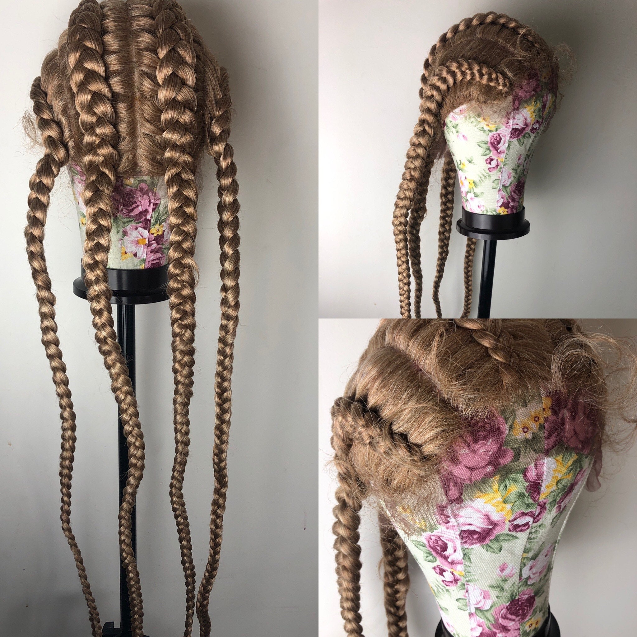 HONEY BLONDE 26 Four Braided Conrow Lace Front Wig for Beautiful Woman ...