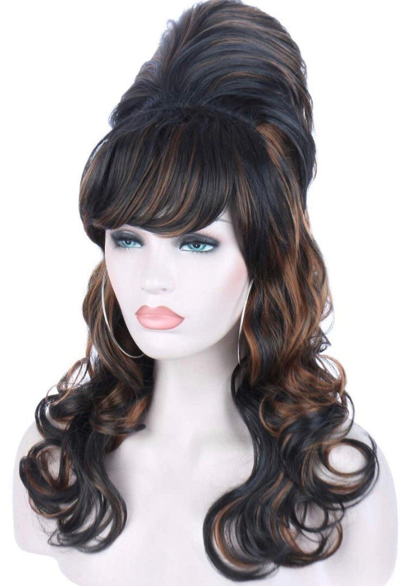 Black W/ Highlights Stylish 60s Retro Beehive Hair Full Cap - Etsy