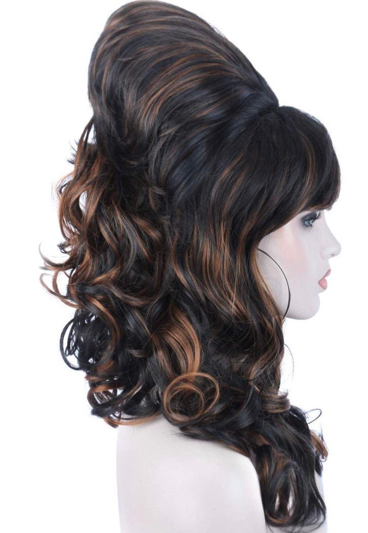 Black W/ Highlights Stylish 60’s Retro Beehive Hair Full Cap Wig *new ...