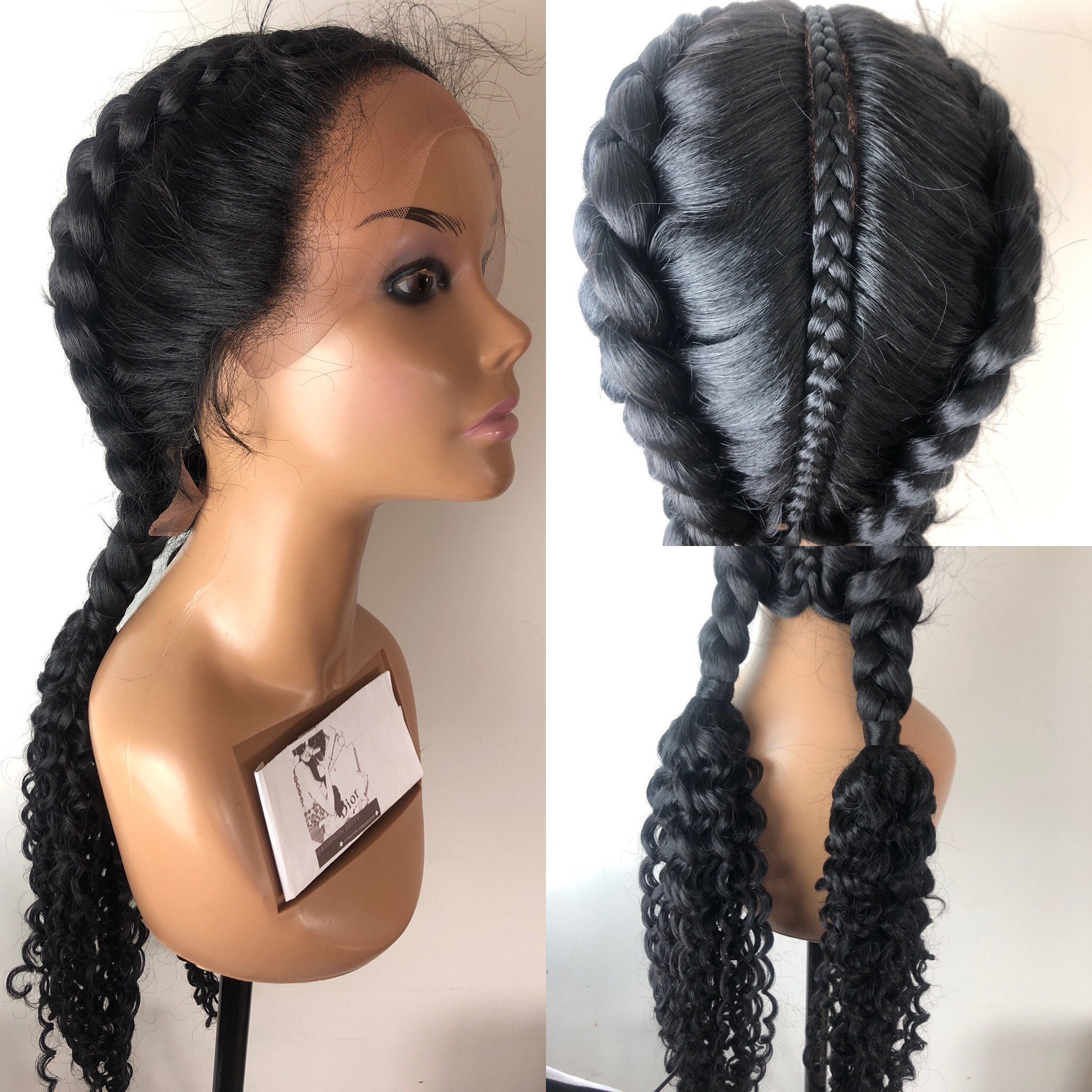 BLACK 28 Inches Hand Braided Lace Front New*dutch Twin Braided Lace ...