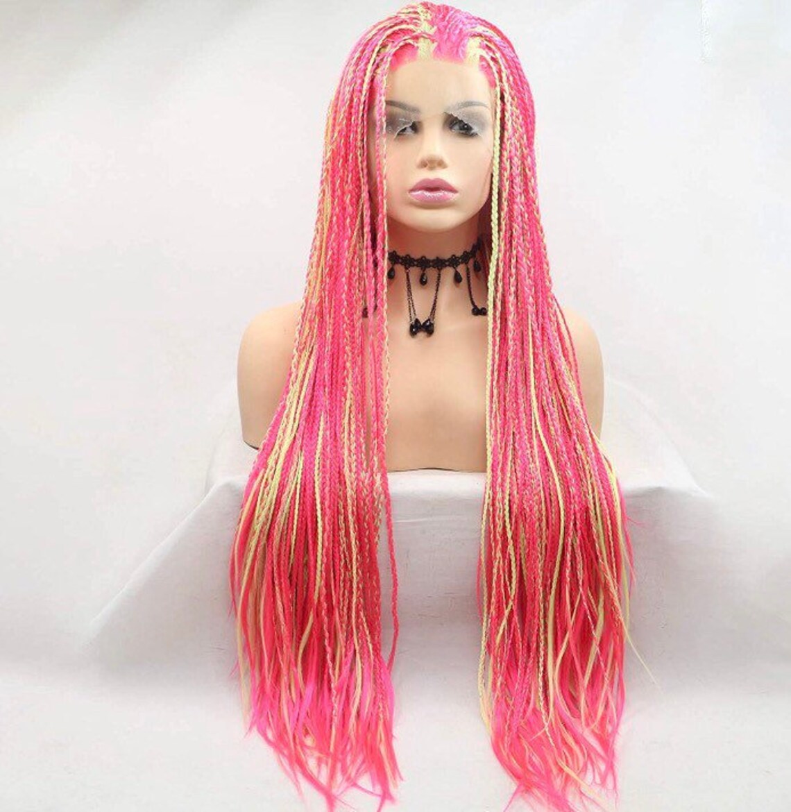 Pink And Blonde 22 Ombre Box Braided Lace Front Wig For Etsy