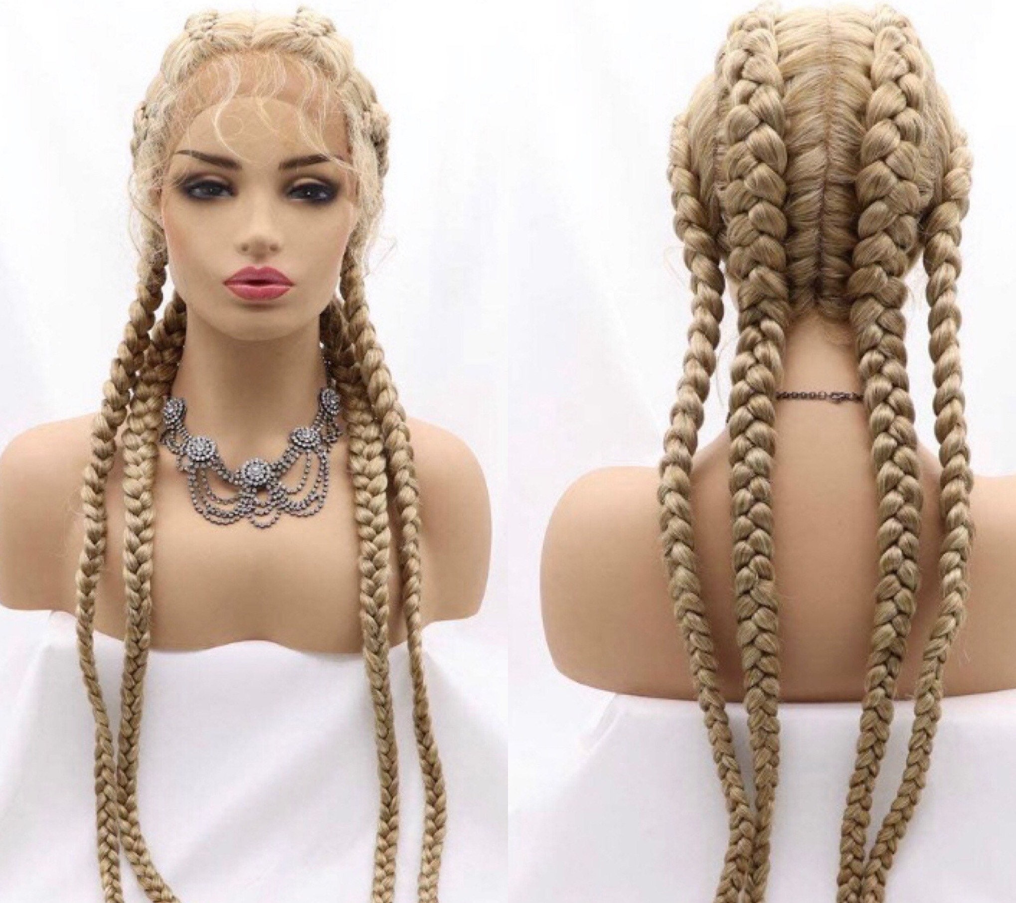 HONEY BLONDE 26 Four Braided Conrow Lace Front Wig for Beautiful Woman ...