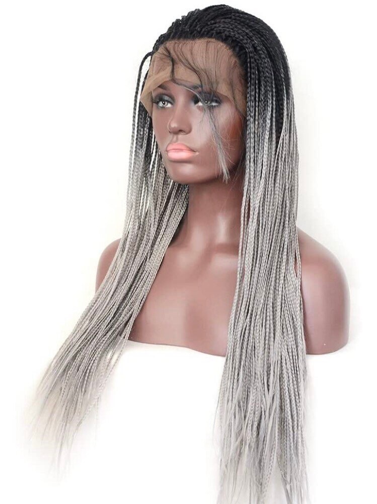 GREY 22” OMBRE Micro Braided Lace Front Wig for Beautiful Woman With ...
