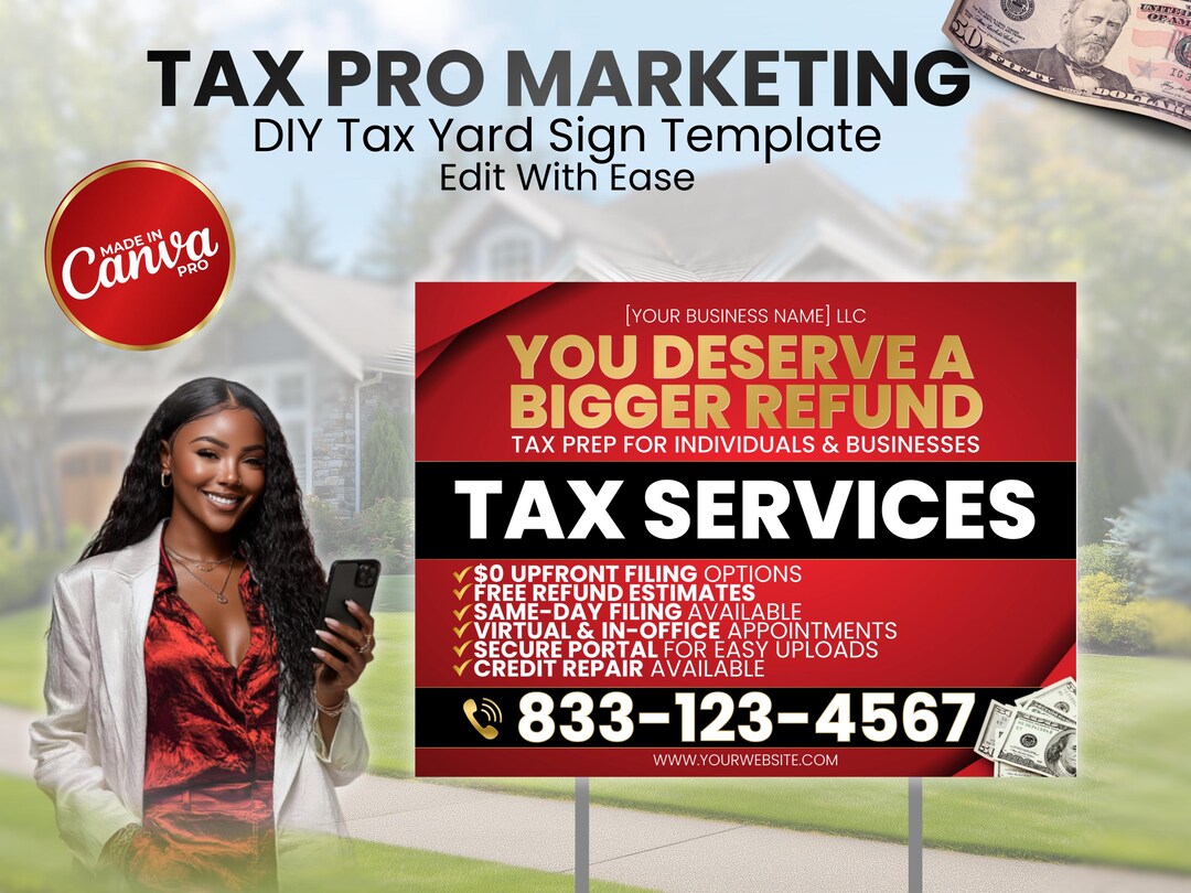 Tax Prep Yard Sign Template, Editable Canva Marketing - Etsy