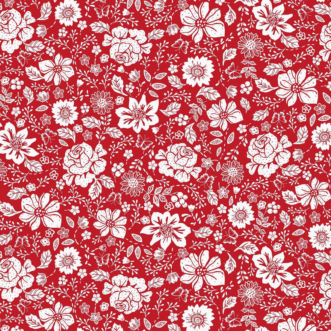 Garden Redwork TWO OPTIONS - Large Redwork Floral @ 1/2 Yard - Etsy