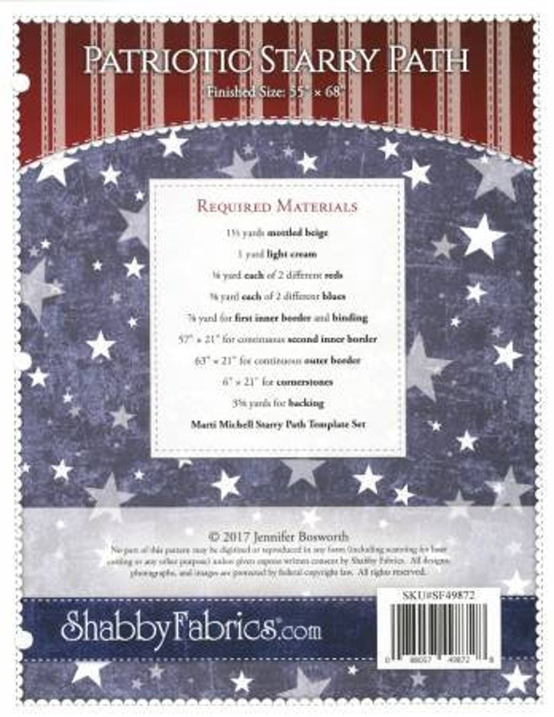 Patriotic Starry Path Quilt Pattern From Shabby Fabrics 55 X 68 - Etsy