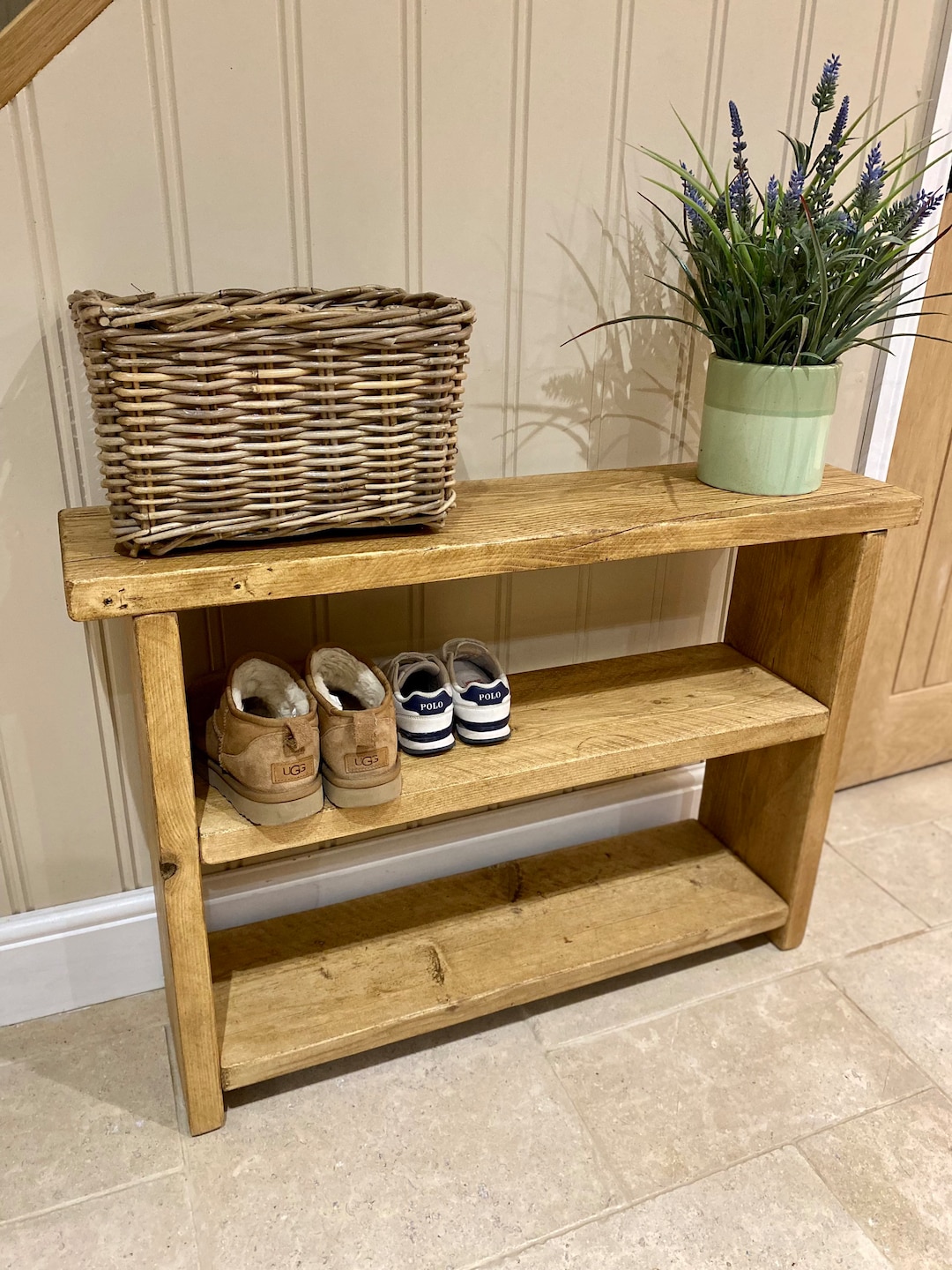 Handcrafted Rustic Wooden Shoe Rack - Shoe Storage Bench - Solid Pine ...