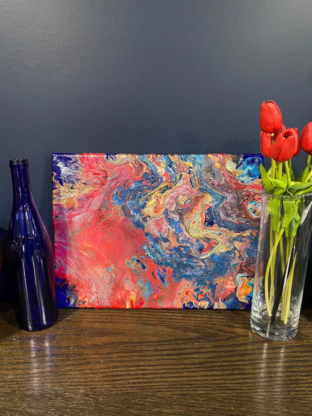 Indigo Blue, Pink, Gold Caribbean Flip Cup Abstract Acrylic Pour - Etsy