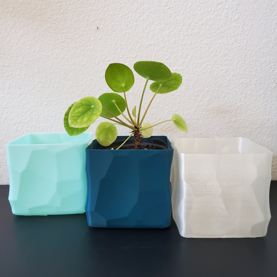 Square Stone Texture Planter With Drip Tray: Small Desk Planter - Etsy