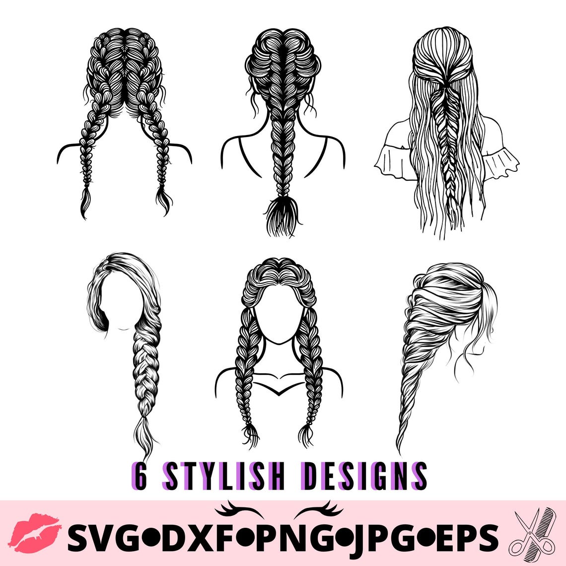 Braid Hairstyles BUNDLE SVG Sublimation - Hairstylist SVG Bundle ...