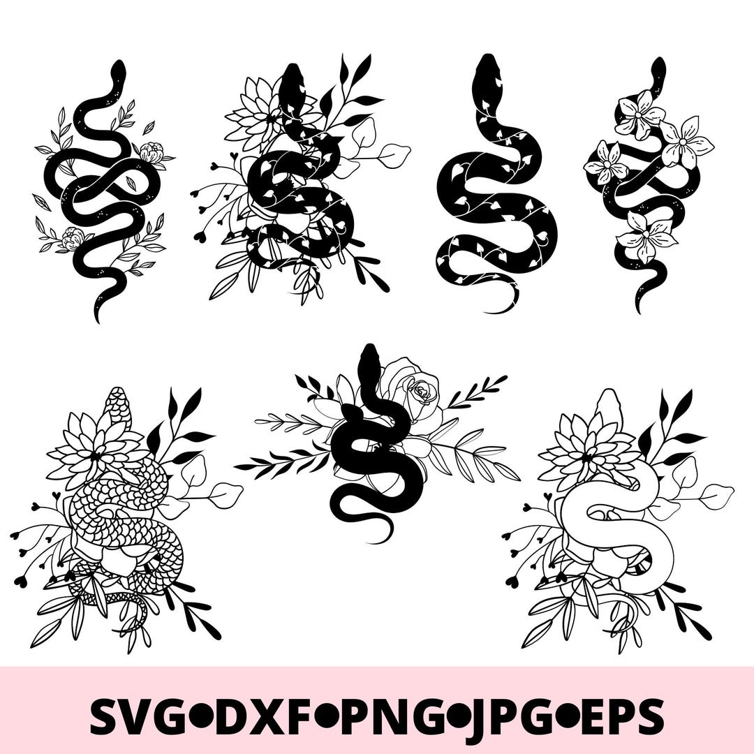 Floral Snakes Bundle SVG - Botanical Garden Snake SVG Sublimation ...