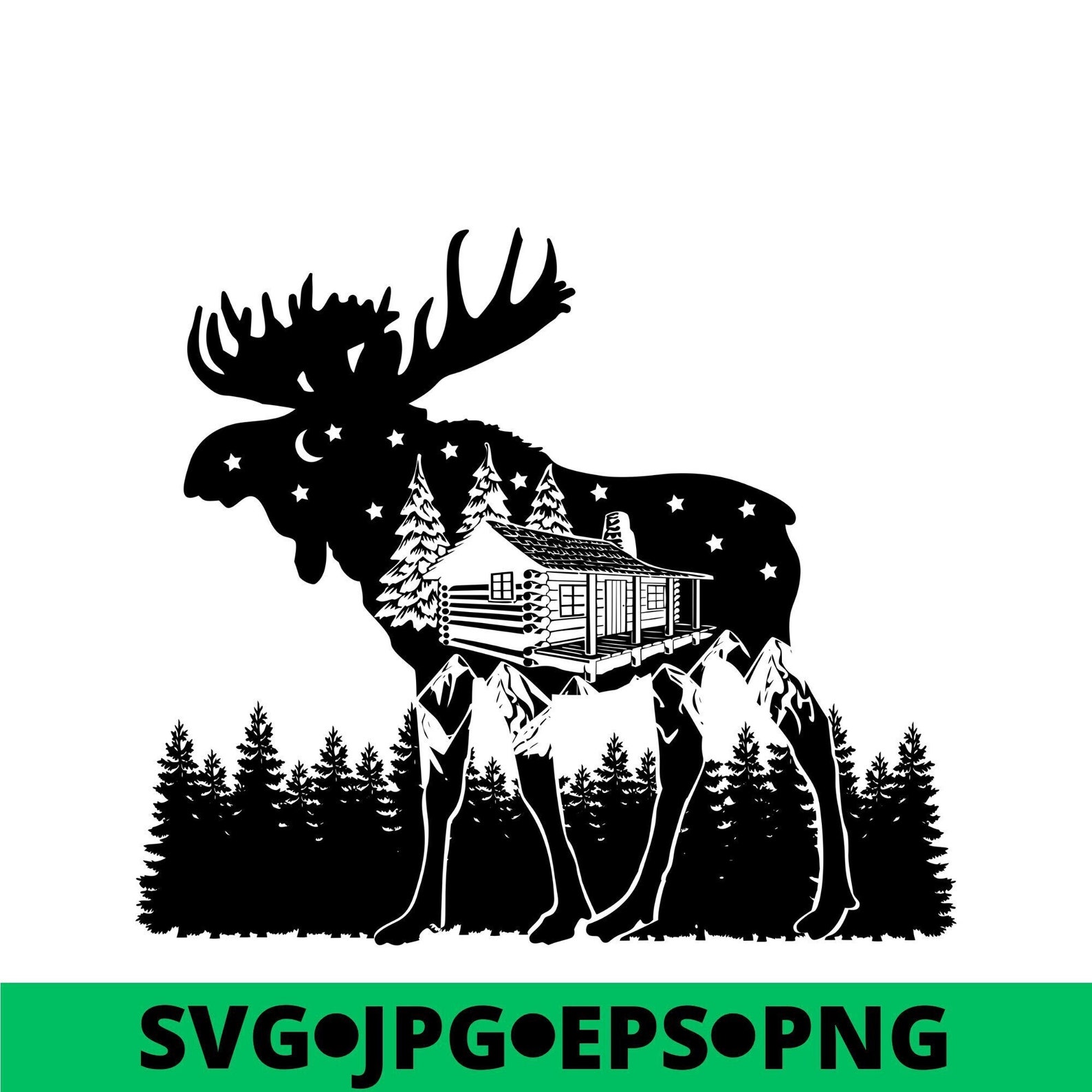 Cabin Moose SVG - Rustic Moose Cabin SVG -nature Outdoors SVG Clipart - Moose Mountains Svg Png ...