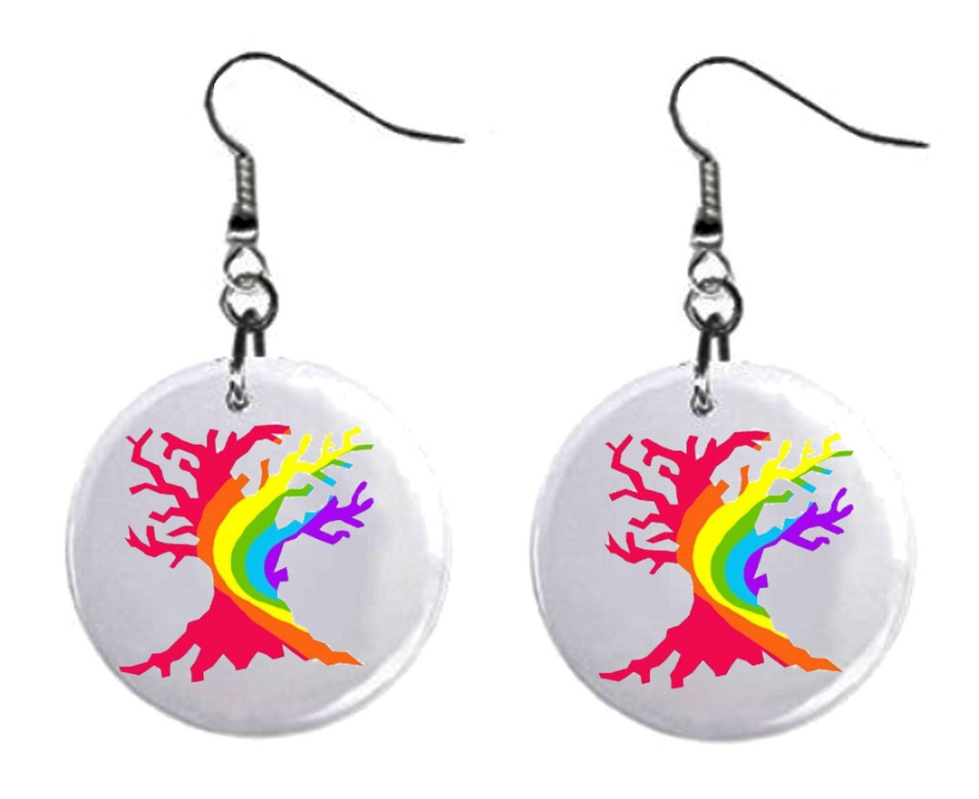 Arcoíris Gay Pride Tree LGBTQ Lesbian Jewelry Botón de metal Pendientes ...