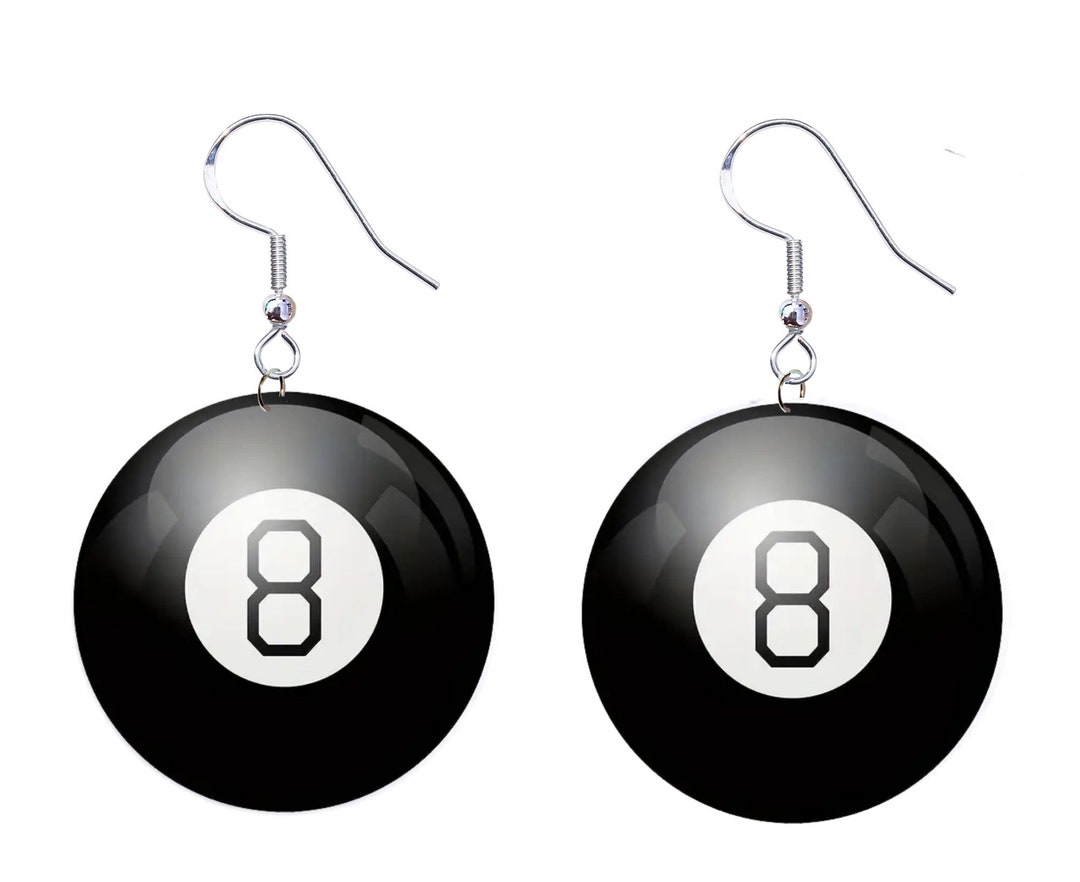 Billiards Pool Game 8 Ball - Jewelry Metal Flat Button Novelty Earrings ...