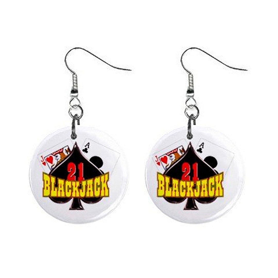 Blackjack Poker Casino Jewelry Metal Button Novelty Earrings 1 Inch ...