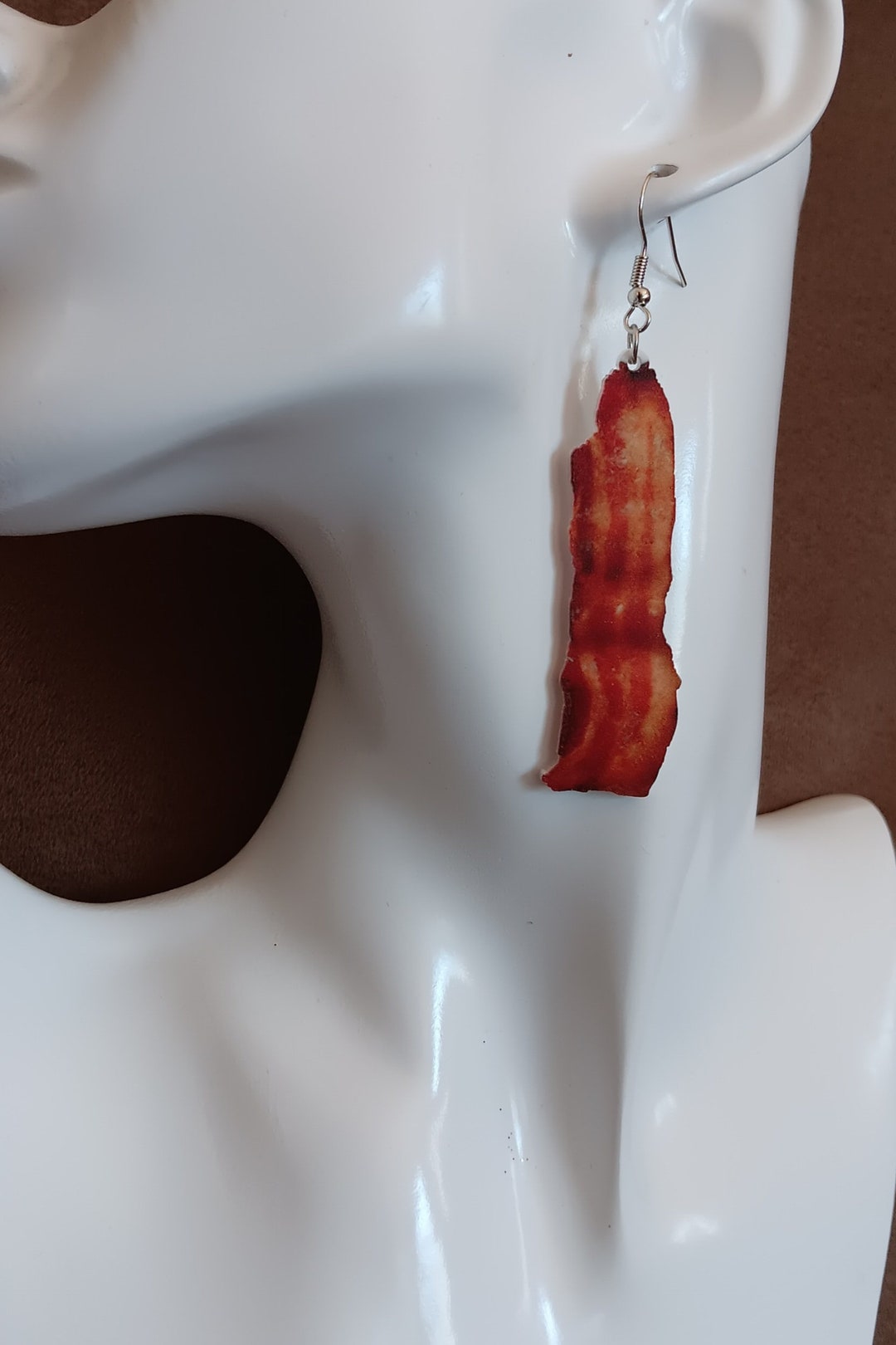 Long Bacon Slices Plastic Earrings Jewelry 1 Side Print White Back ...
