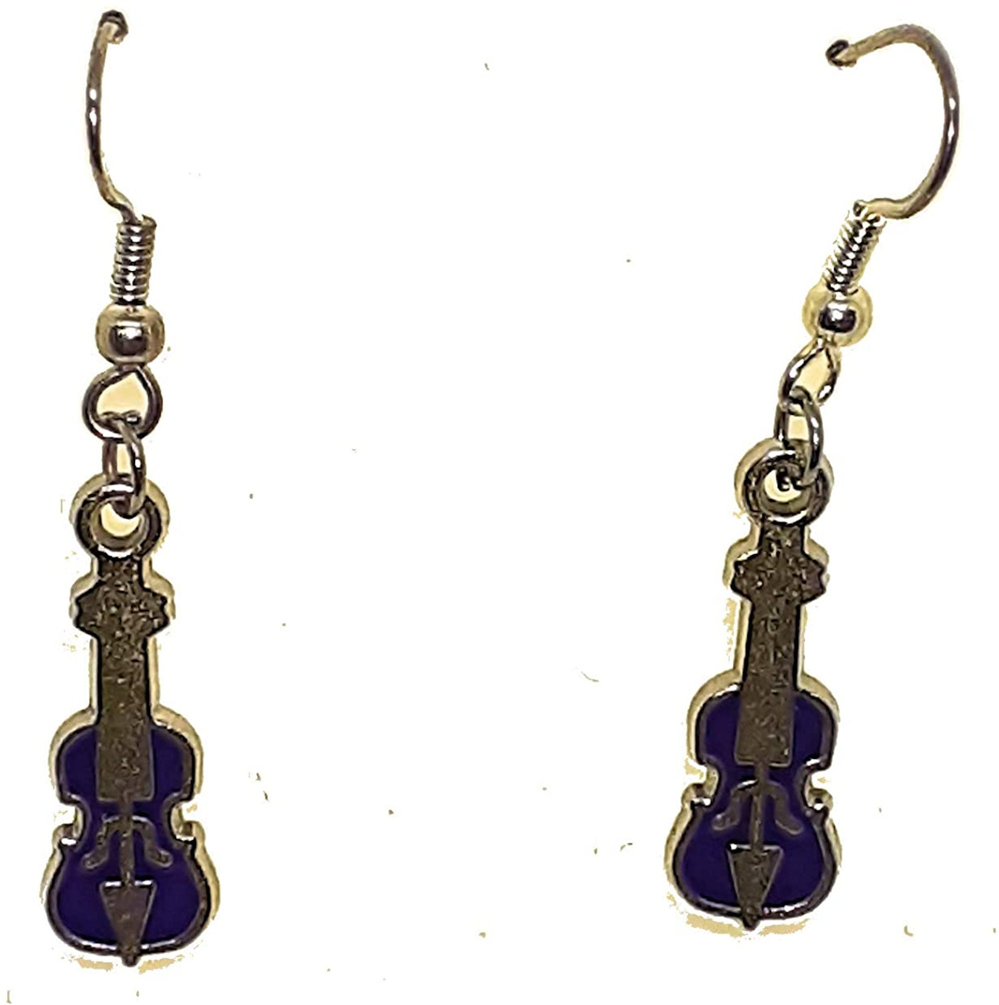 Enamel Metal Violin Fiddle Instrument Fashion Novelty Earrings Fishhook ...