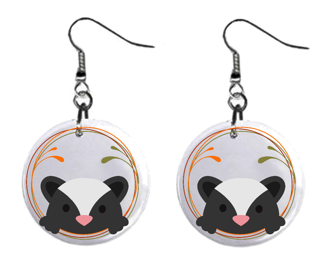Skunk Design Animal Wildlife Jewelry Metal Button Novelty Earrings 1 ...