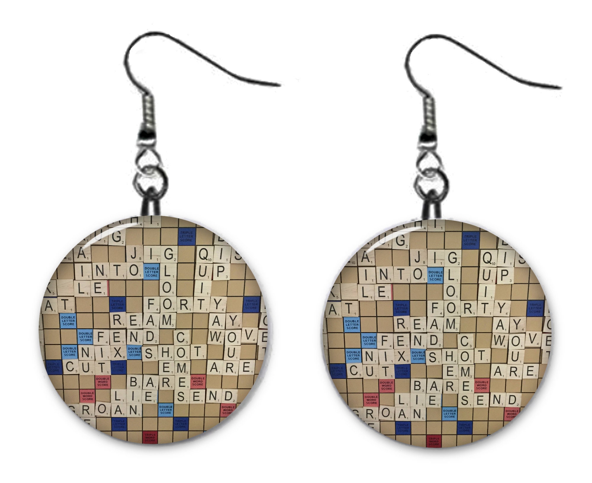 Scrabble Game Jewelry Metal Button Novelty Earrings 1 Inch Diameter ...