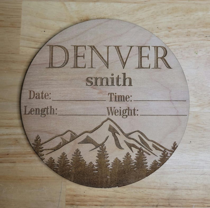 Engraved Baby Birth Stat Sign: Mountain Forest Newborn Keepsake - Etsy