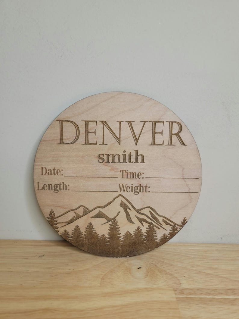 Engraved Baby Birth Stat Sign: Mountain Forest Newborn Keepsake - Etsy