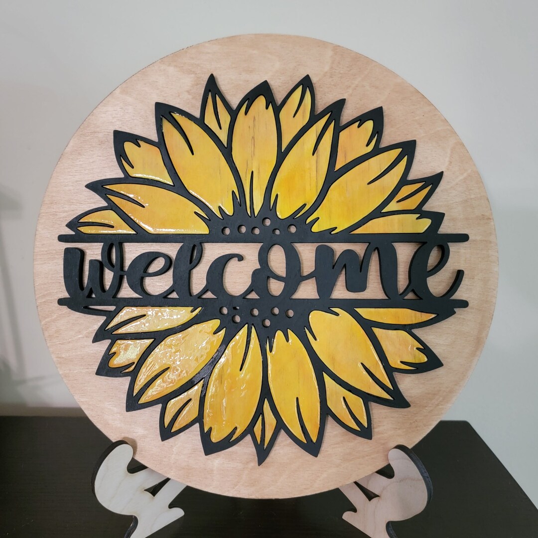 Sunflower Wall Sign Wall Signage Sunflower Wooden Sign Welcome Sign 3d ...