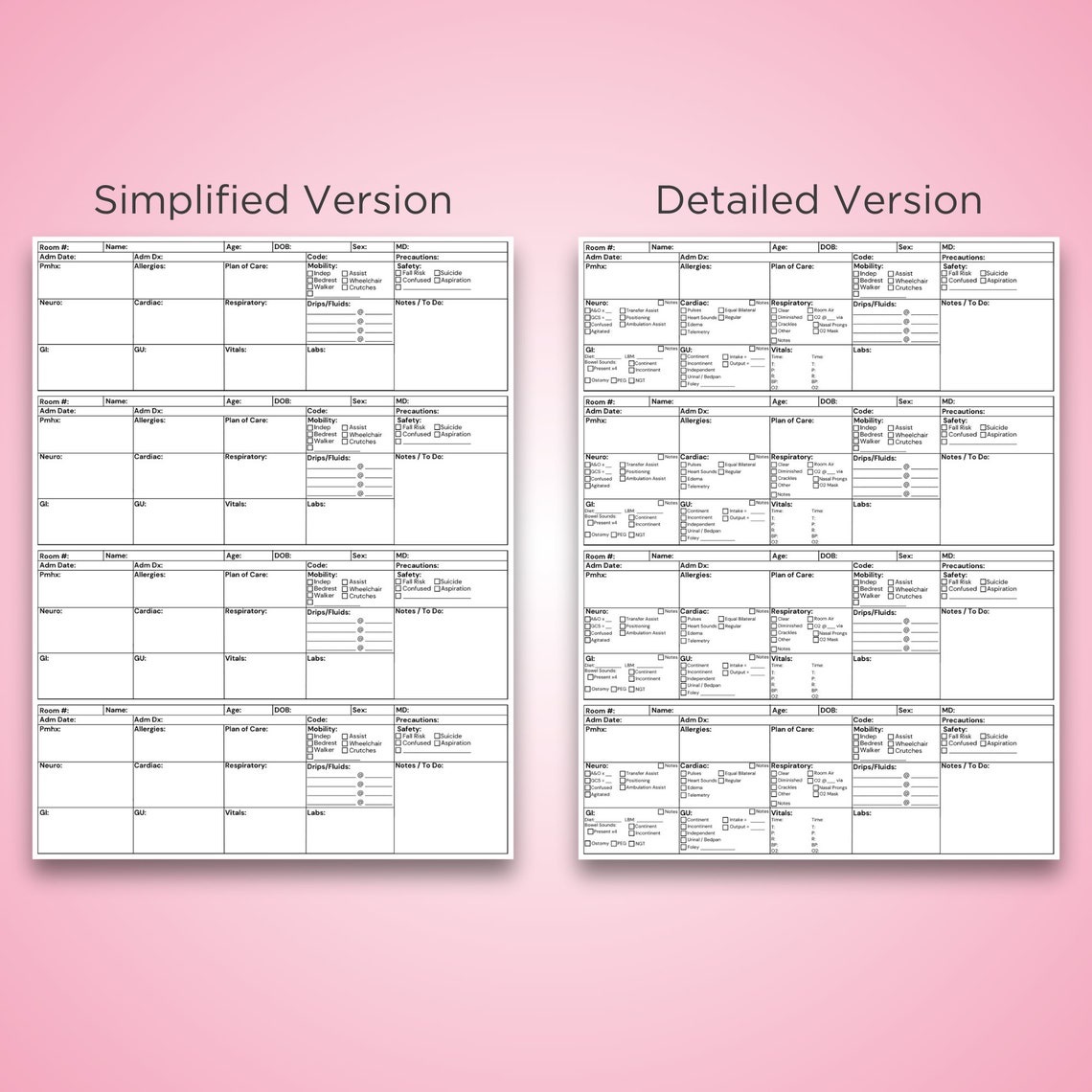 Nurse 4 Patient Report Sheet Printable PDF Template Nurse Brain Medsurg ...