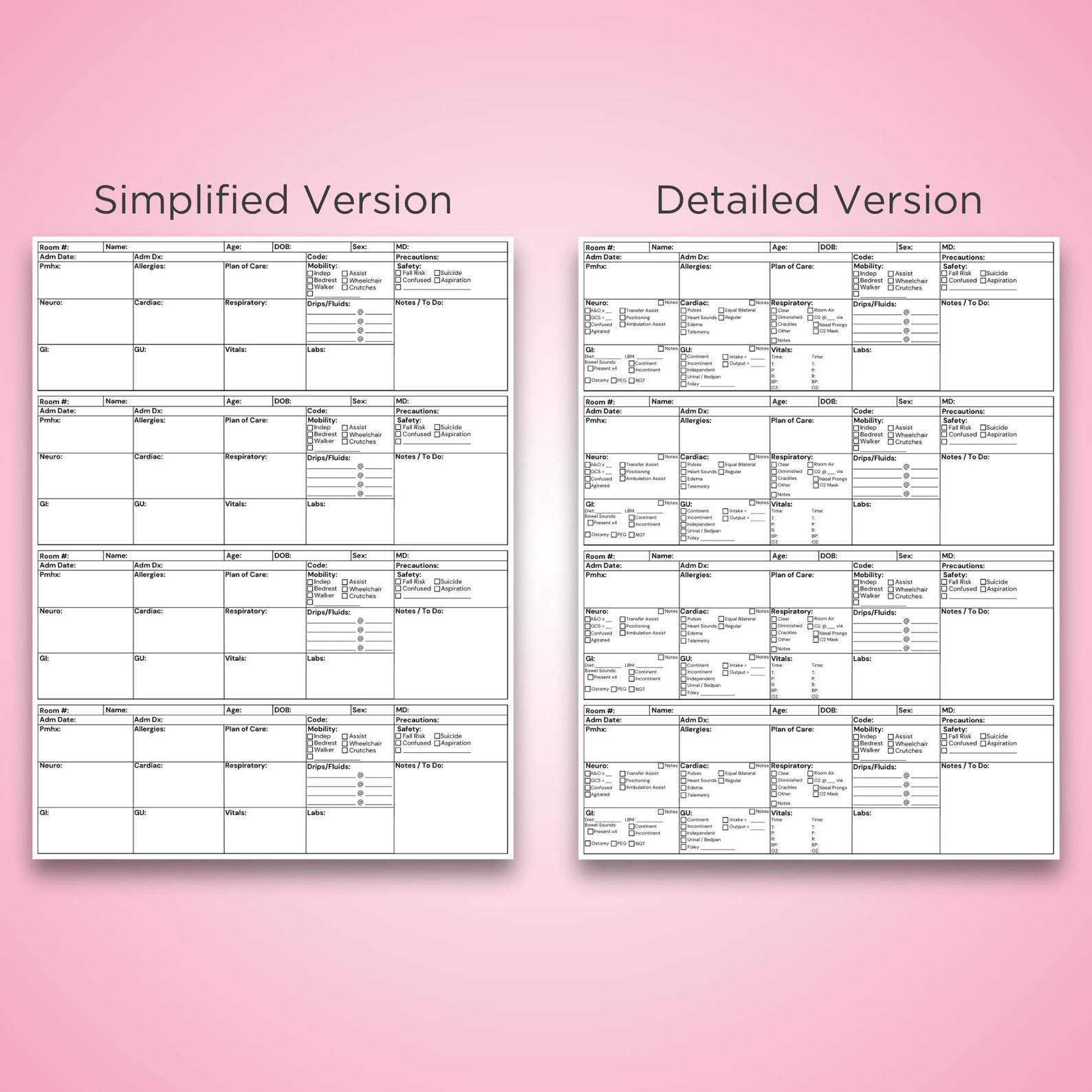 Nurse 4 Patient Report Sheet Printable PDF Template | Nurse Brain ...