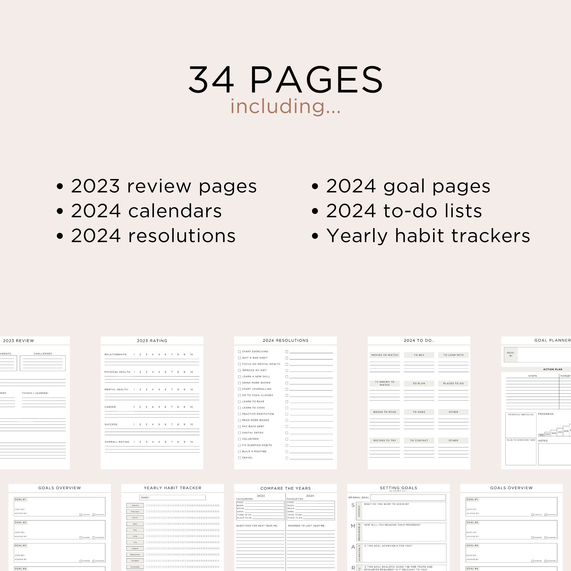 2024 Minimalist New Year Digital Planner | Digital Planner | 2024 ...