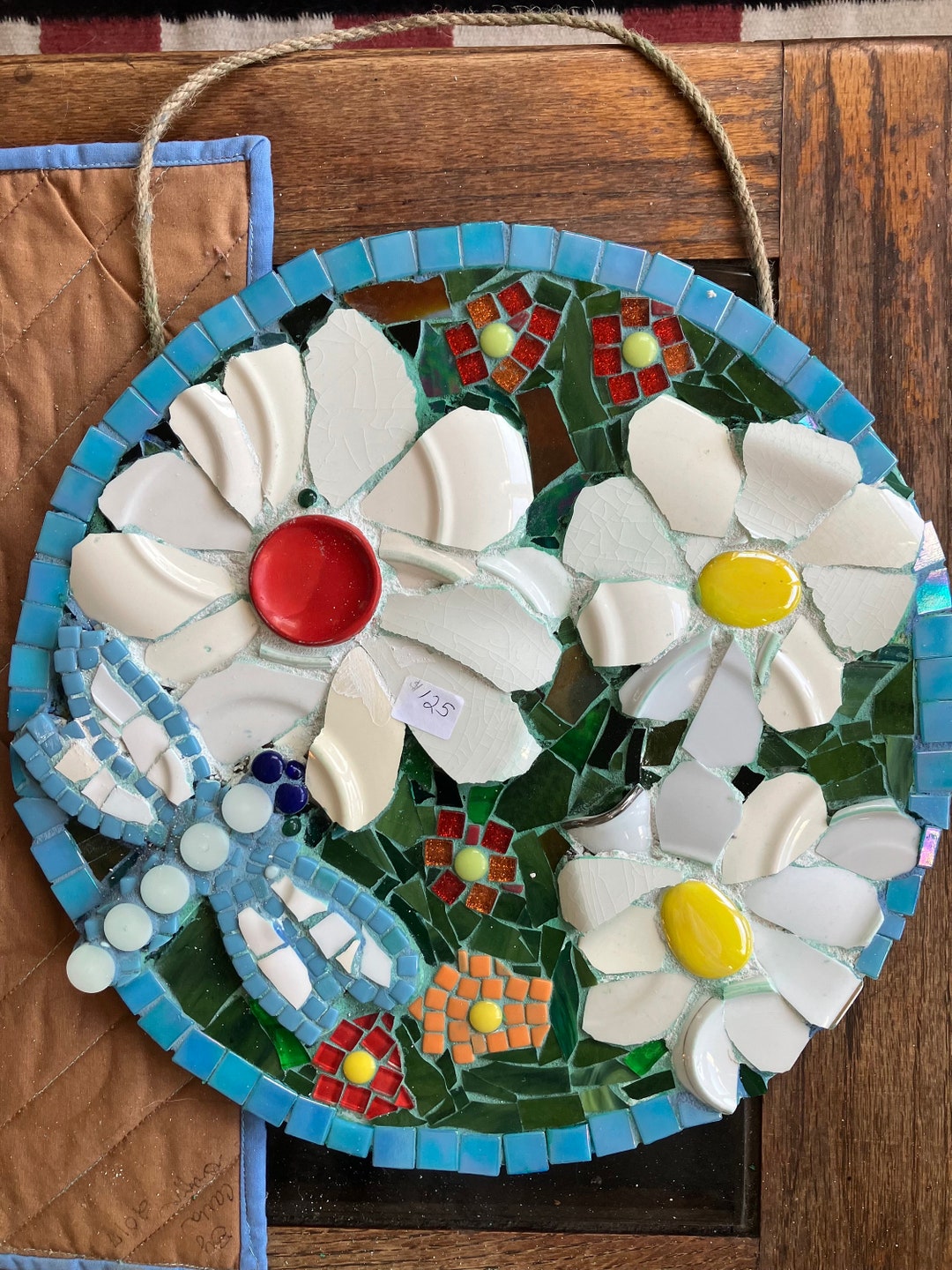 Handcrafted Stained Glass Flowered Mosaic Dragonfly & Iris Flower in ...