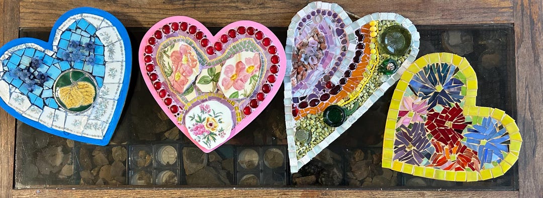 12” Heart, Mosaic With Stained Glass, Glass Tiles, Glass Heart Art ...