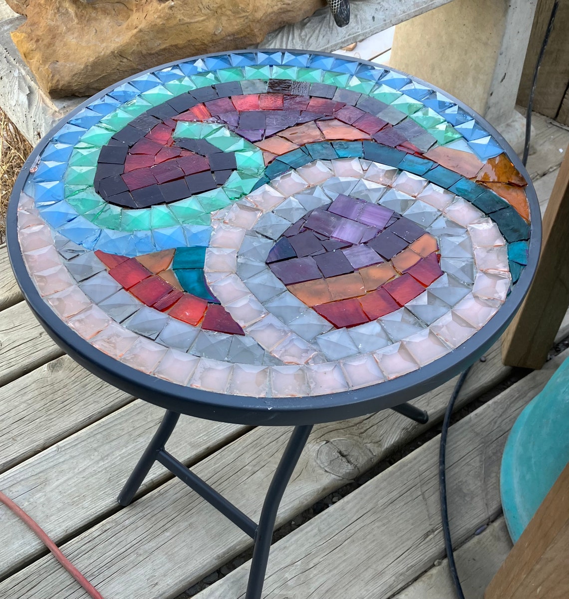 18” Stained Glass Mosaic Table Folding, Bistro Table, - Etsy