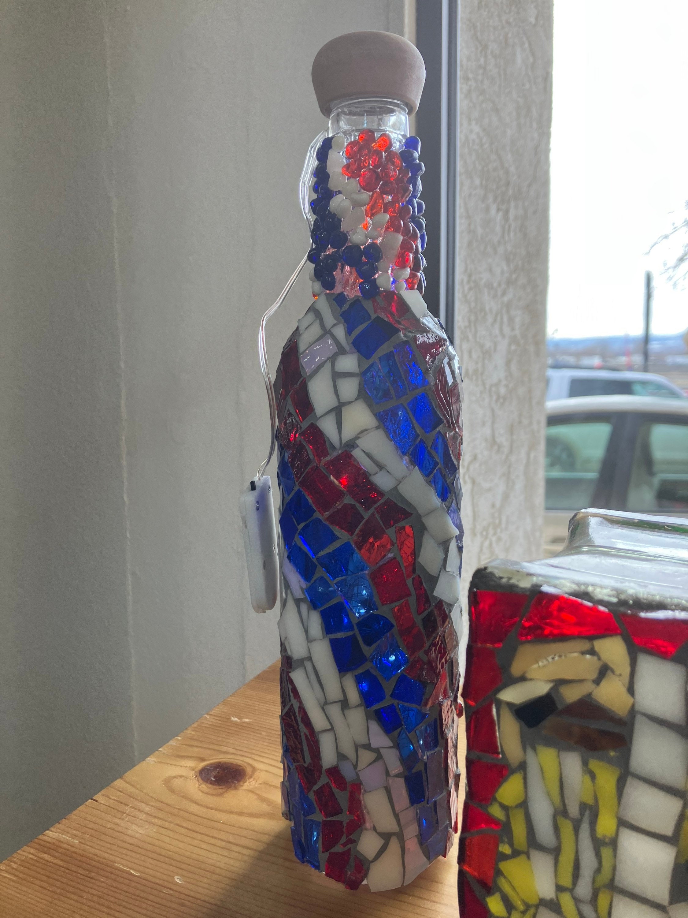 Mosaic Stained Glass Red, White & Blue Stripe Decanter Patriotic Decor ...